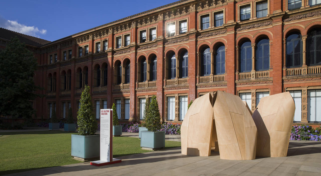 Garden installation: Plywood ice-skating shelters · V&A
